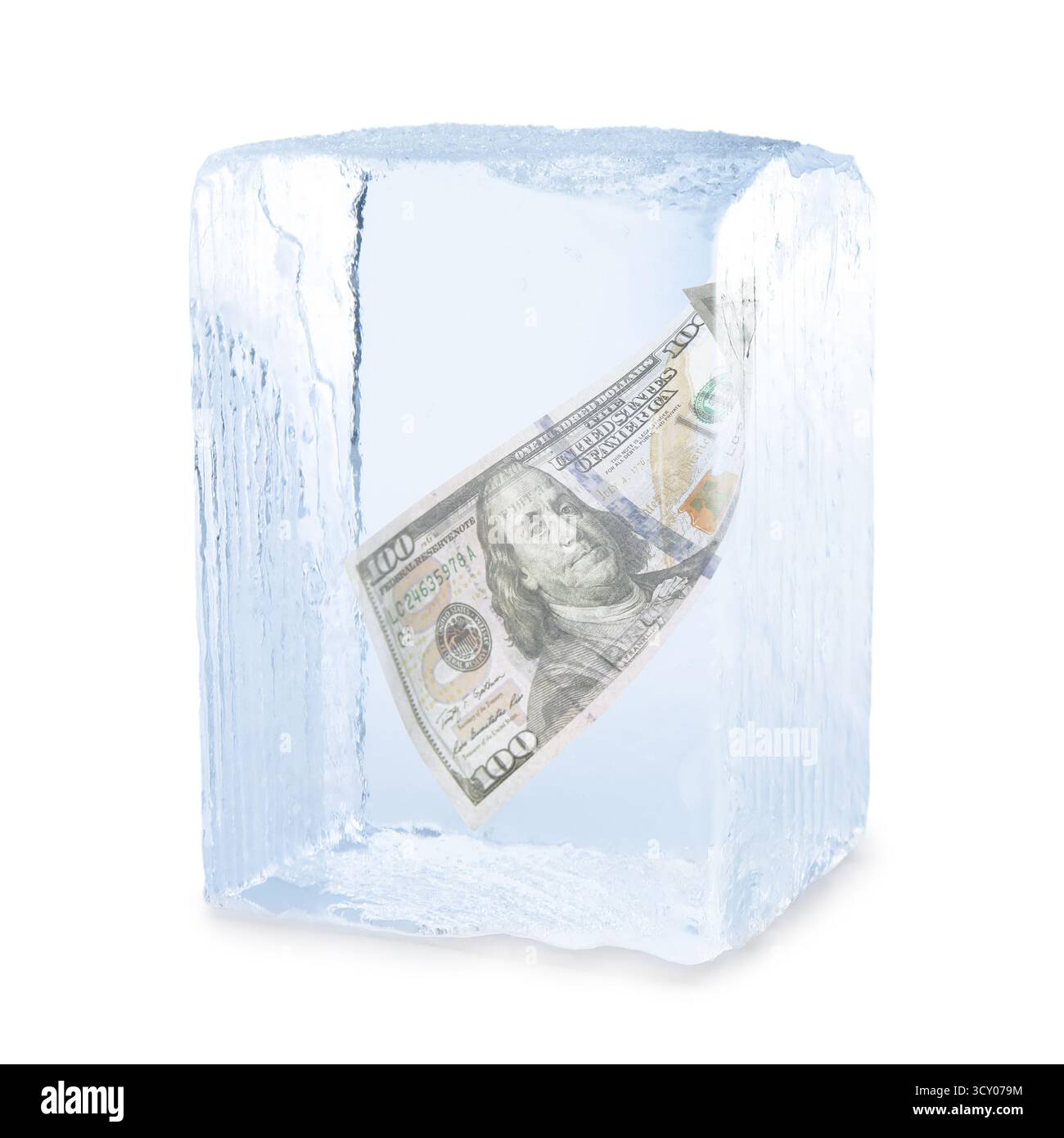 Dollar bill in ice cube on white background. Frozen money Stock Photo ...