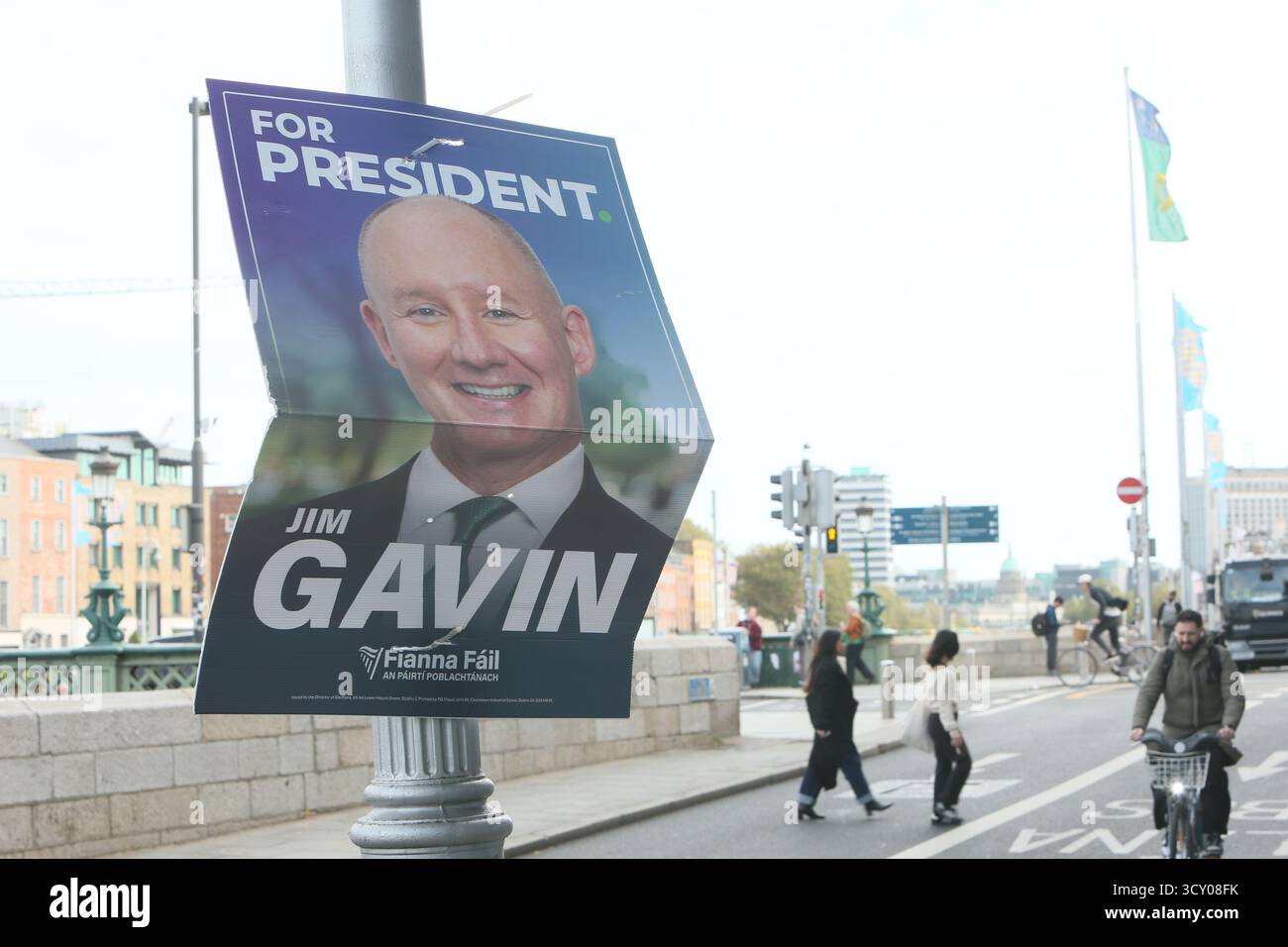 Dublin, Ireland - 08th October 2025 - A damaged electoral poster for ...
