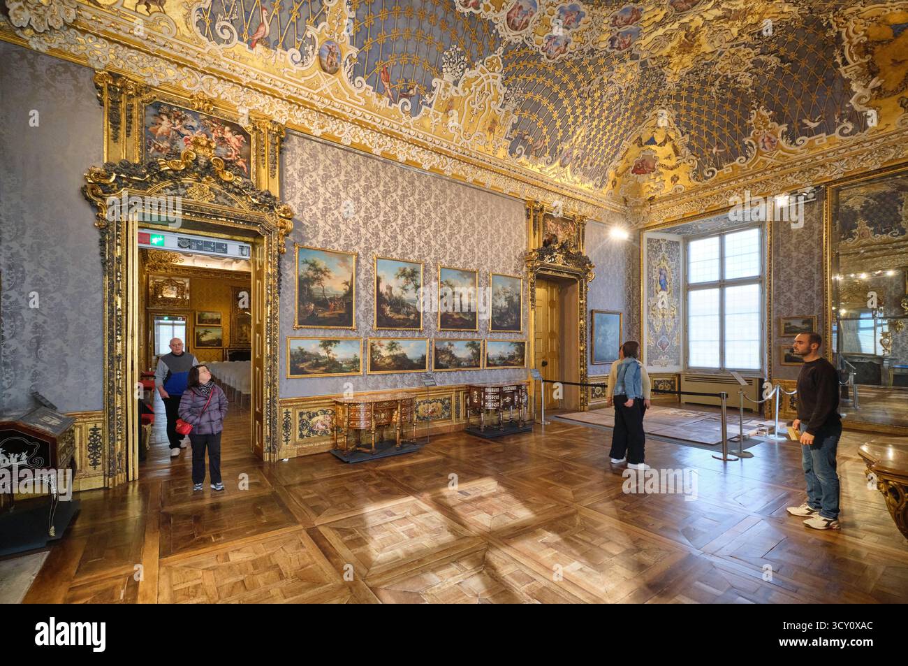 Fancy, rich, Baroque, Rococo room, styled in blue and gold. At the ...
