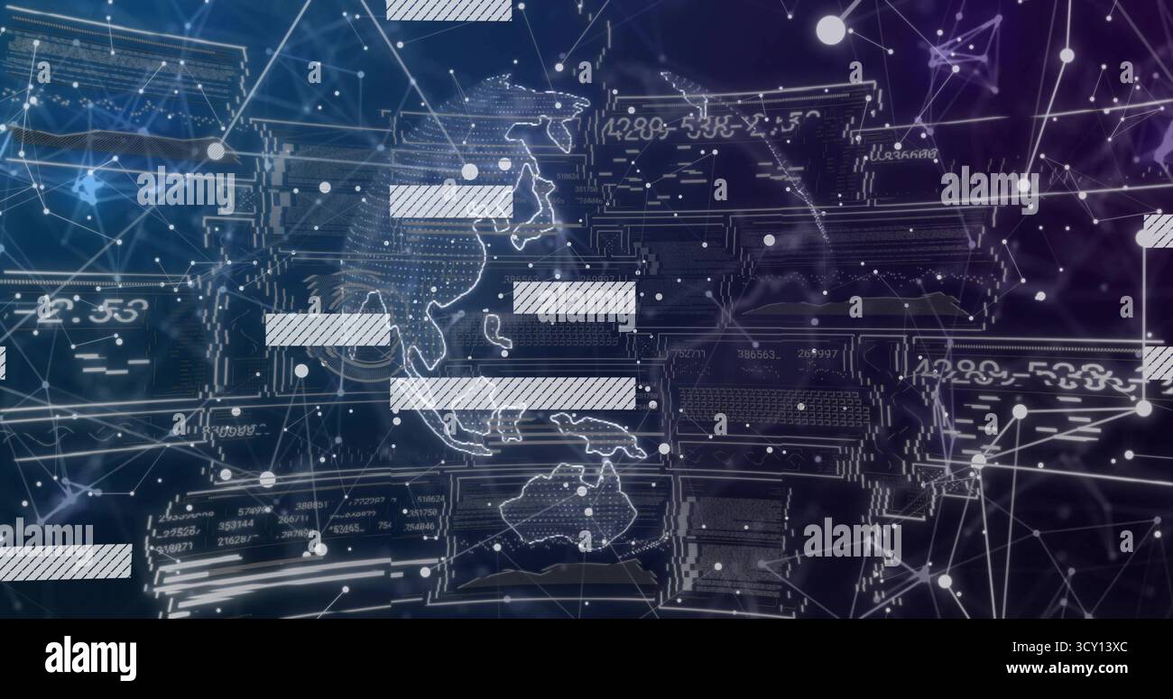 Displaying wireframe Asia-Pacific map in network interface showing ...