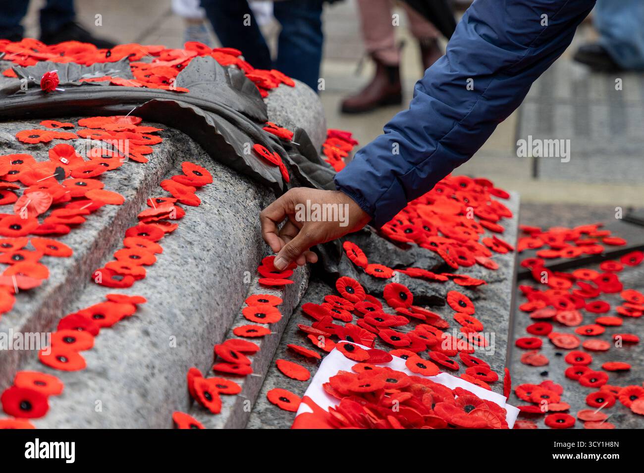 Remembrance Day in Ottawa, Canada. People placing red poppy flowers on ...