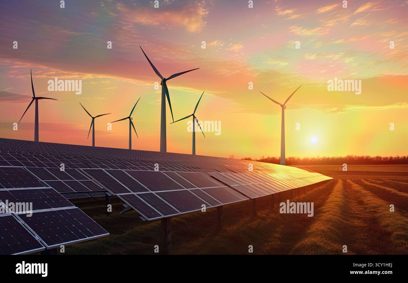 Solar panels sustainable energy sunset hi-res stock photography and ...