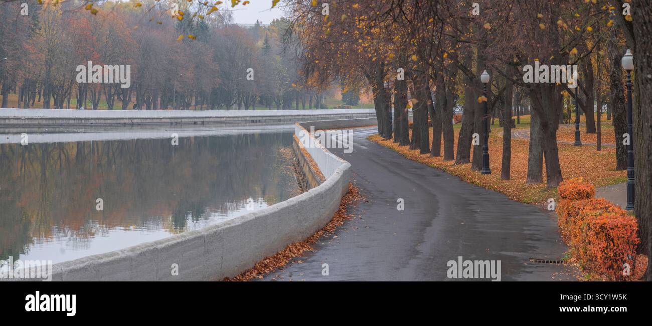 autumn forest in the city by the river Minsk. Republic of Belarus Stock ...