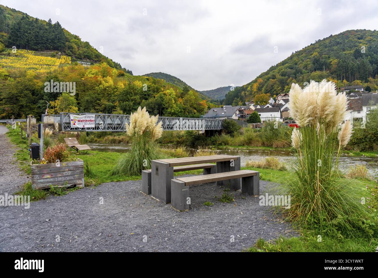 Temporary bridges across the Ahr, in the Ahr Valley, after the flood of ...