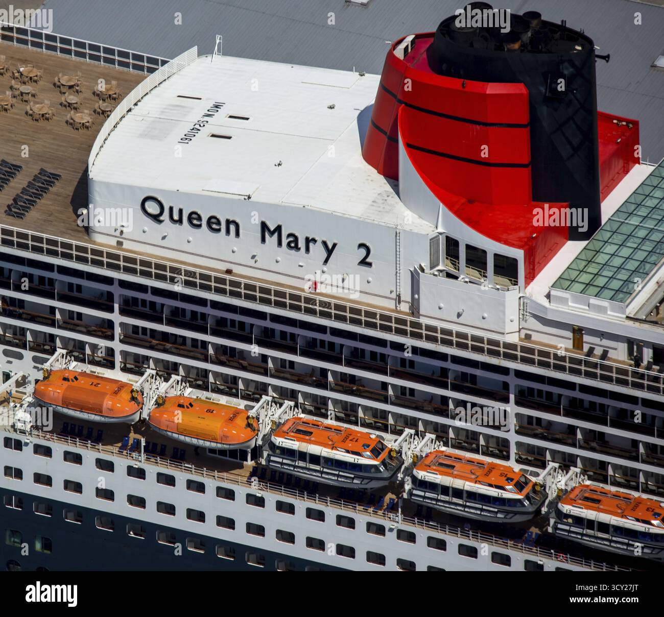 Superstructure with smokestack and lifeboats, cruise terminal, Unilever ...