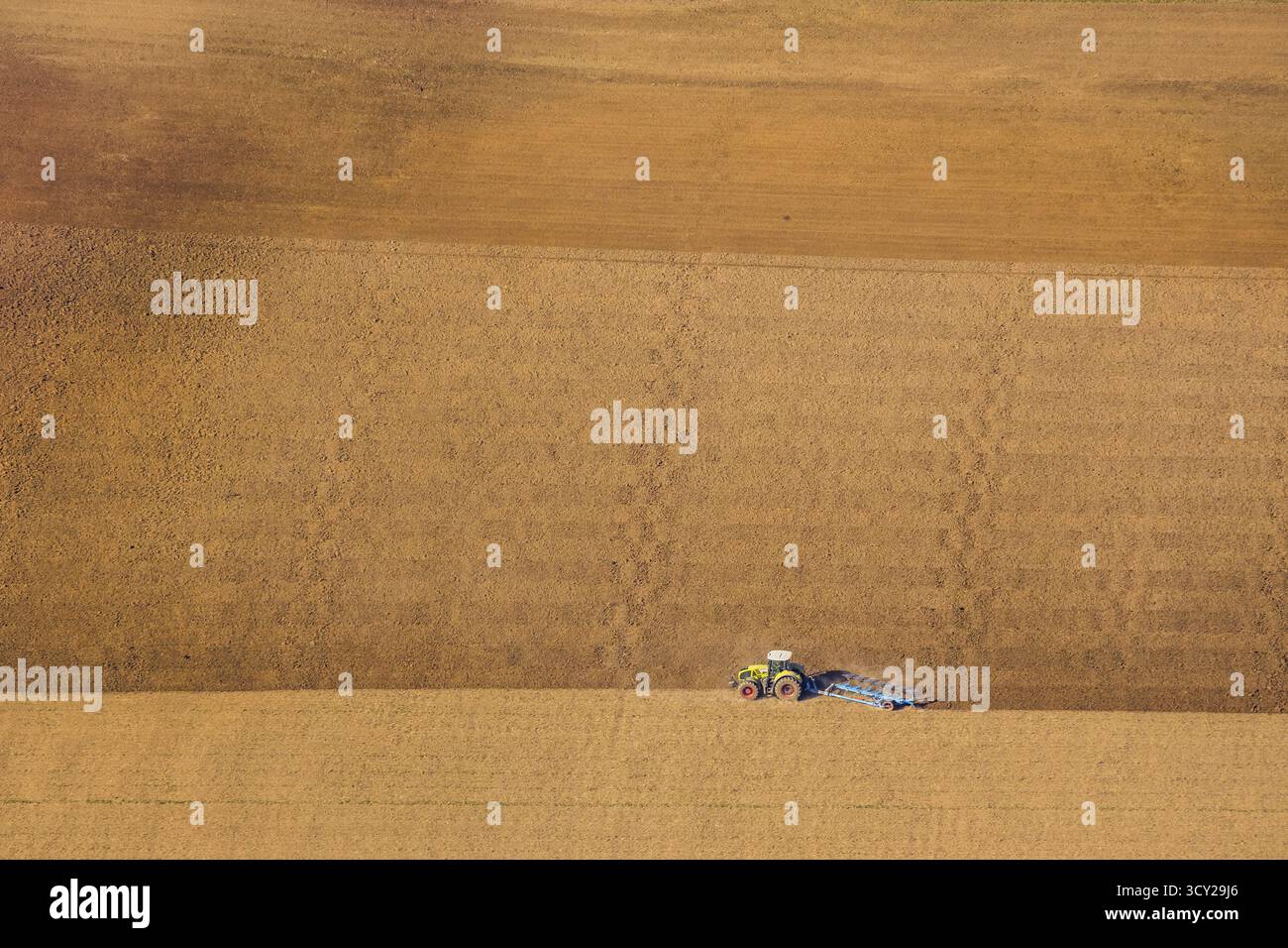 Aerial view, tractor in the field, harvest time, harrowing, Bergheim ...