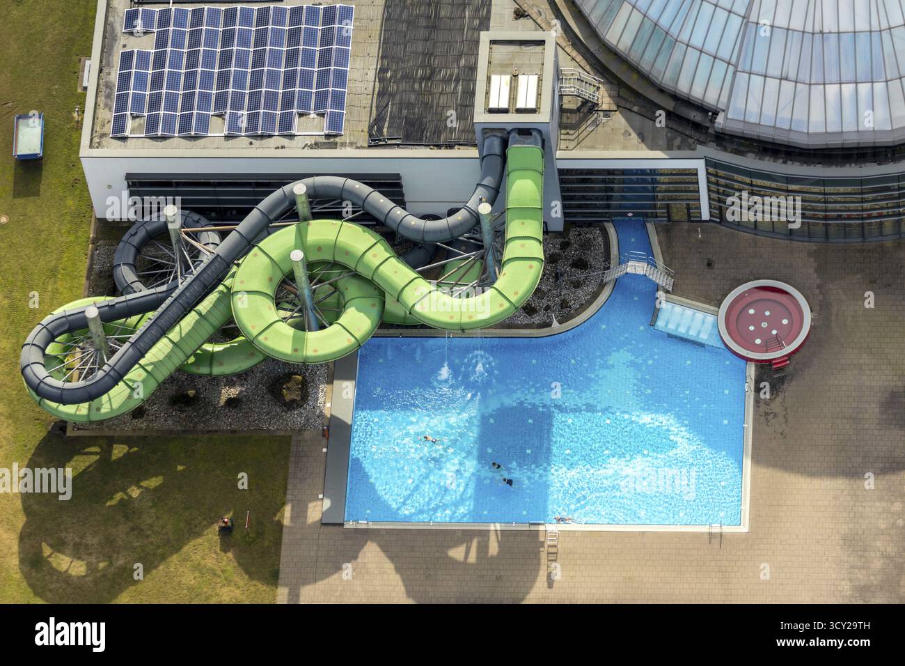 Aerial view, AQUApark Oberhausen adventure pool, outdoor pool ...