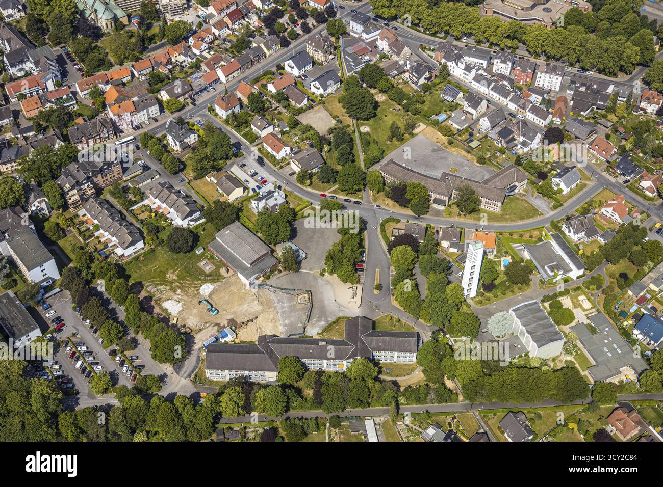 Aerial view, construction site of Walburgisschule primary school ...