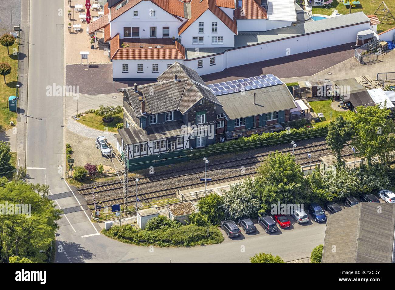 Aerial view, Westoennen railway station, Westoennen, Werl, Soester ...