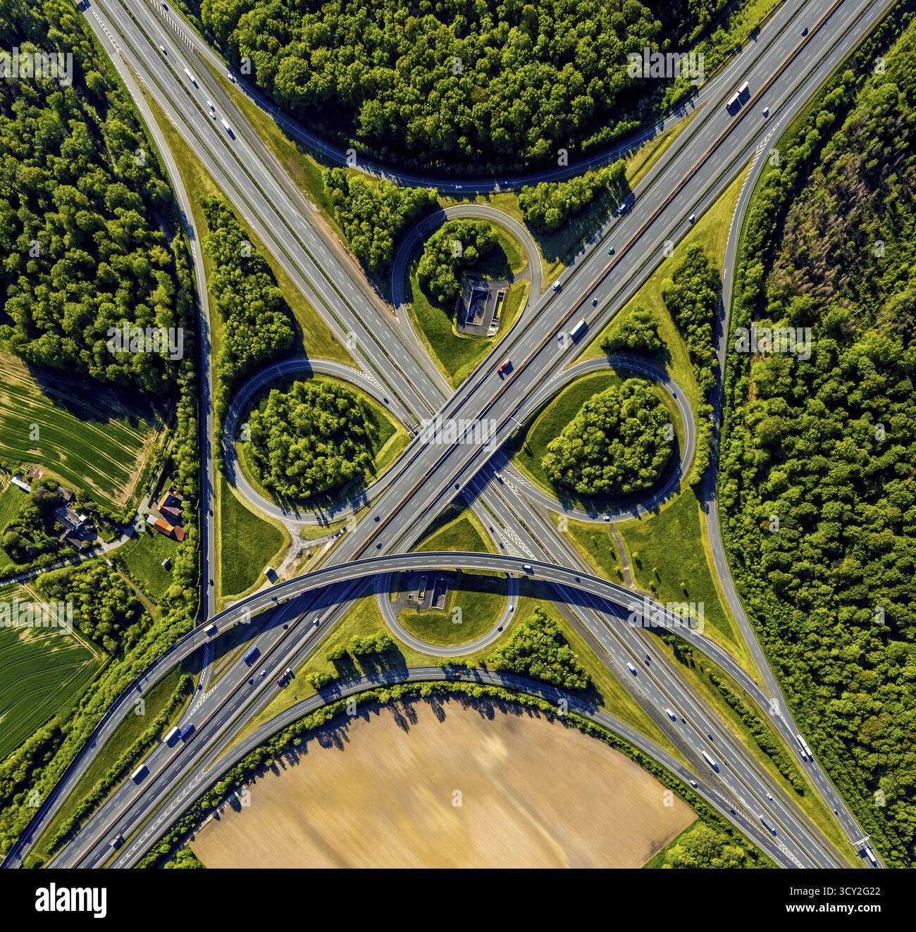 Aerial view, motorway junction Muenster-Sued, motorway A1, motorway A43 ...