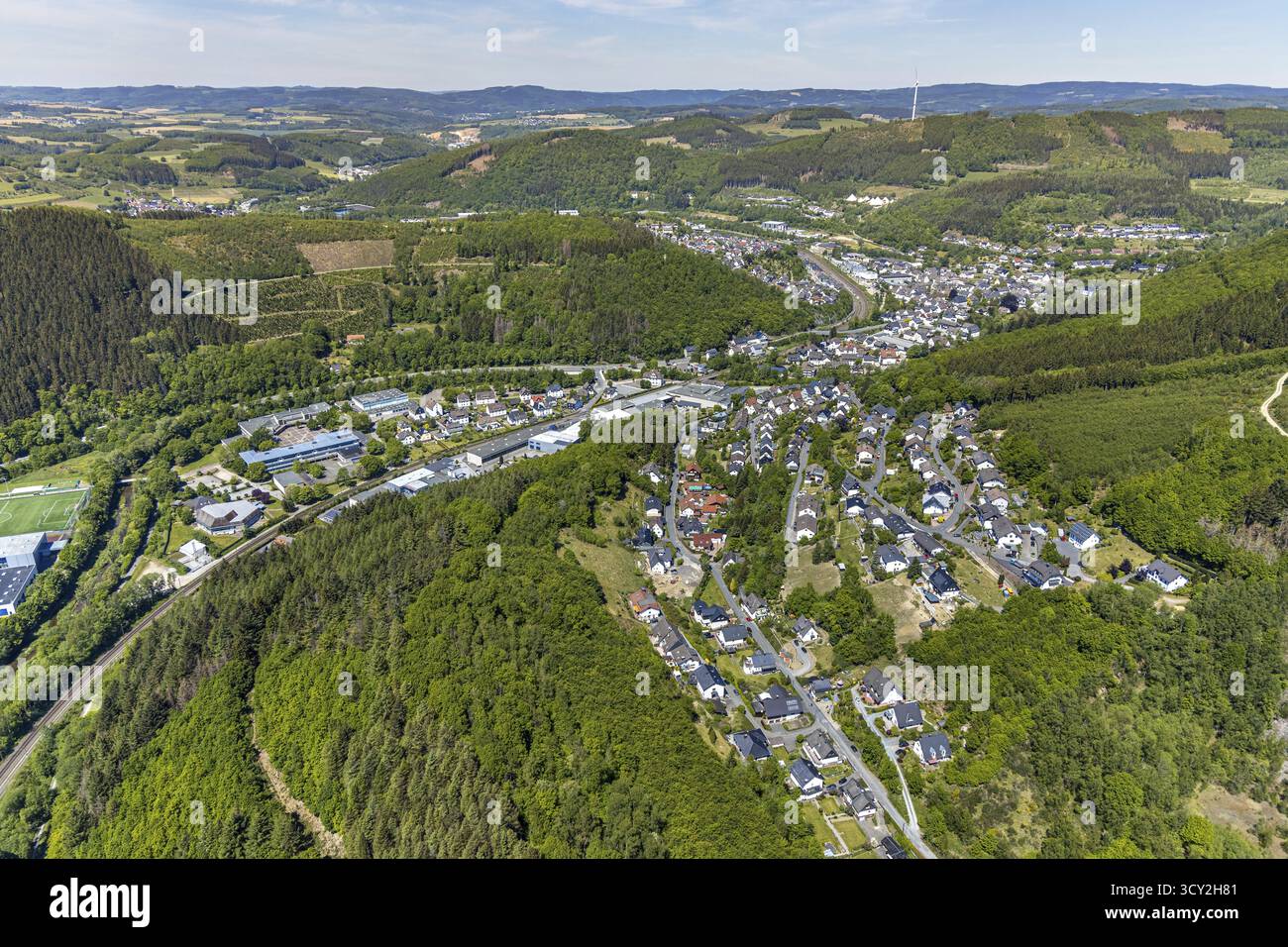 Aerial view, residential area Faulebutter Siepen, secondary school ...