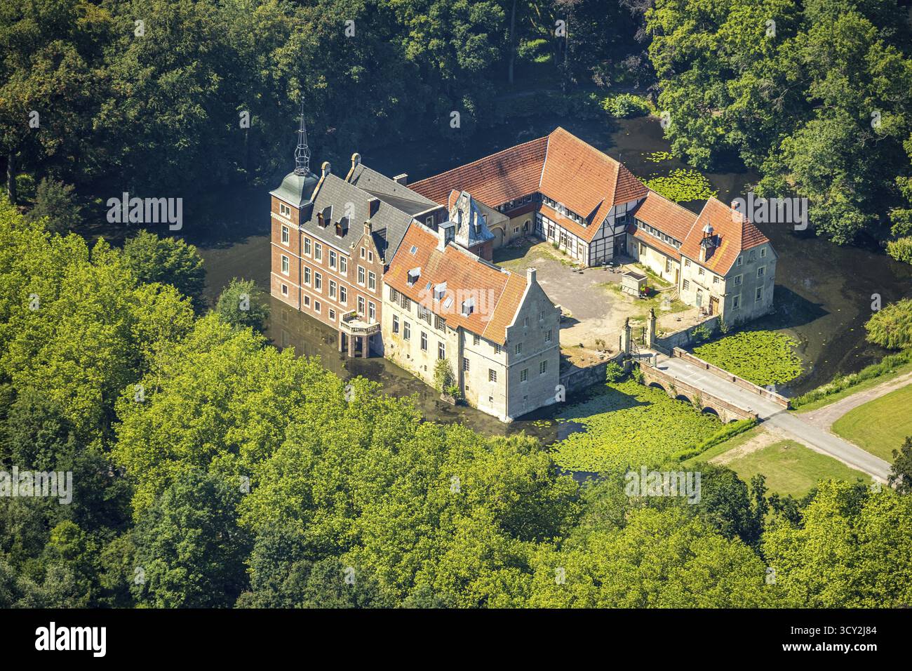 Aerial view, Schloss Senden, moated castle, Senden, Muensterland, North ...