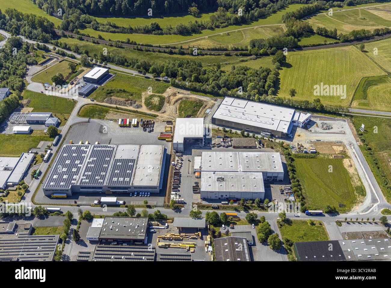 Aerial view, industrial park Enste Nord, Meschede, Sauerland, North ...
