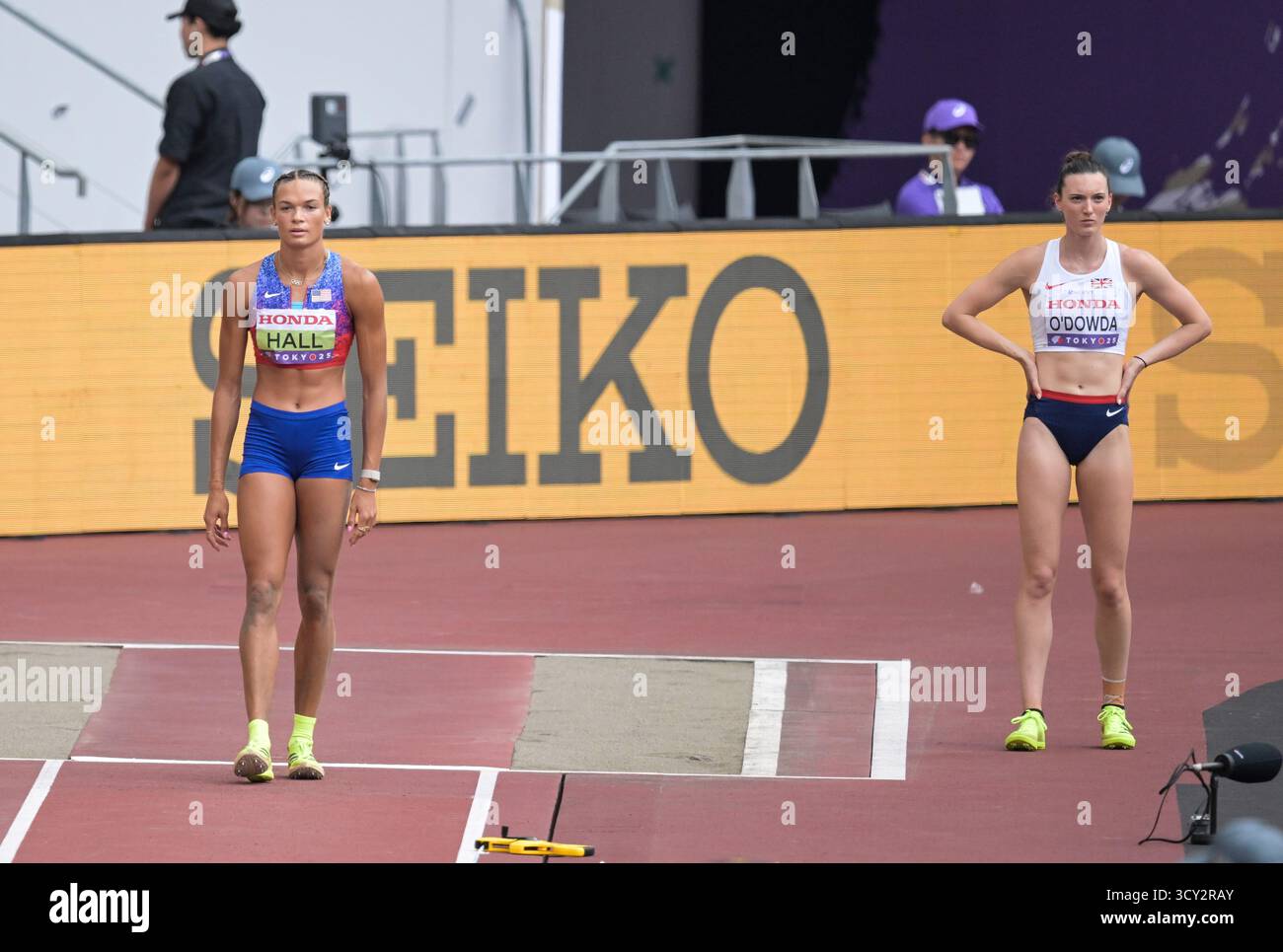 Anna Hall of the USA competing in the Heptathlon long jump at the World ...