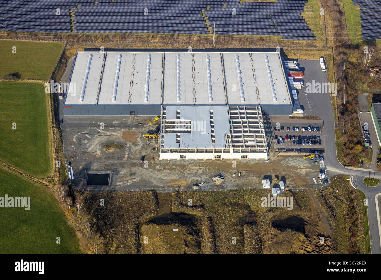Aerial view, industrial estate Enste Nord, new construction logistics ...