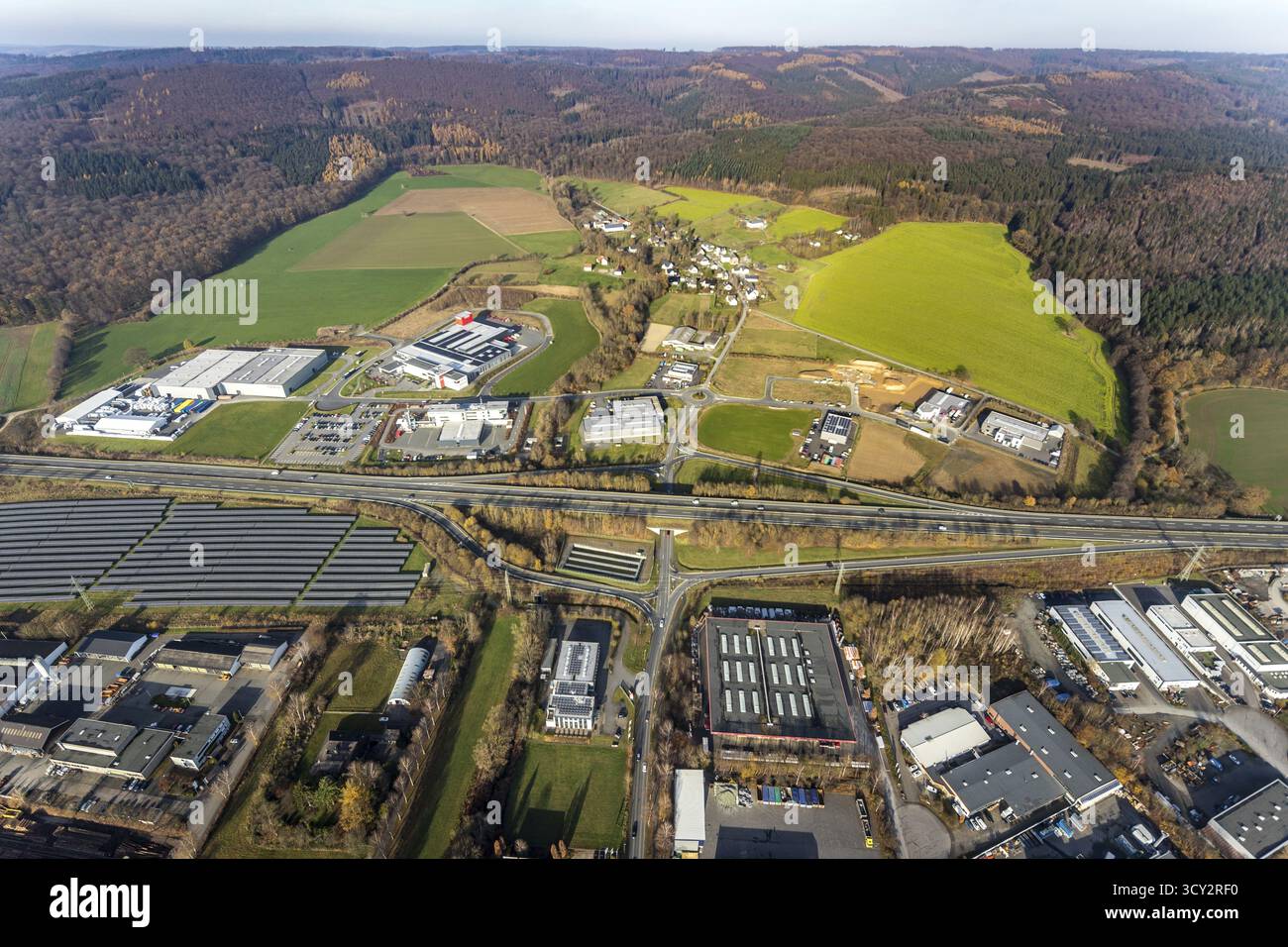 Aerial view, industrial estate Enste-Nord, Enste, Meschede, Sauerland ...
