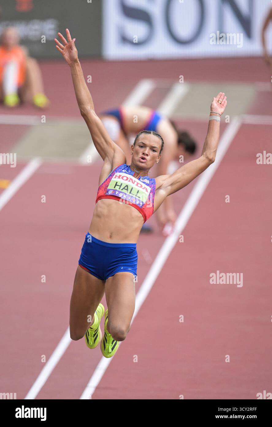 Anna Hall of the USA competing in the Heptathlon long jump at the World ...