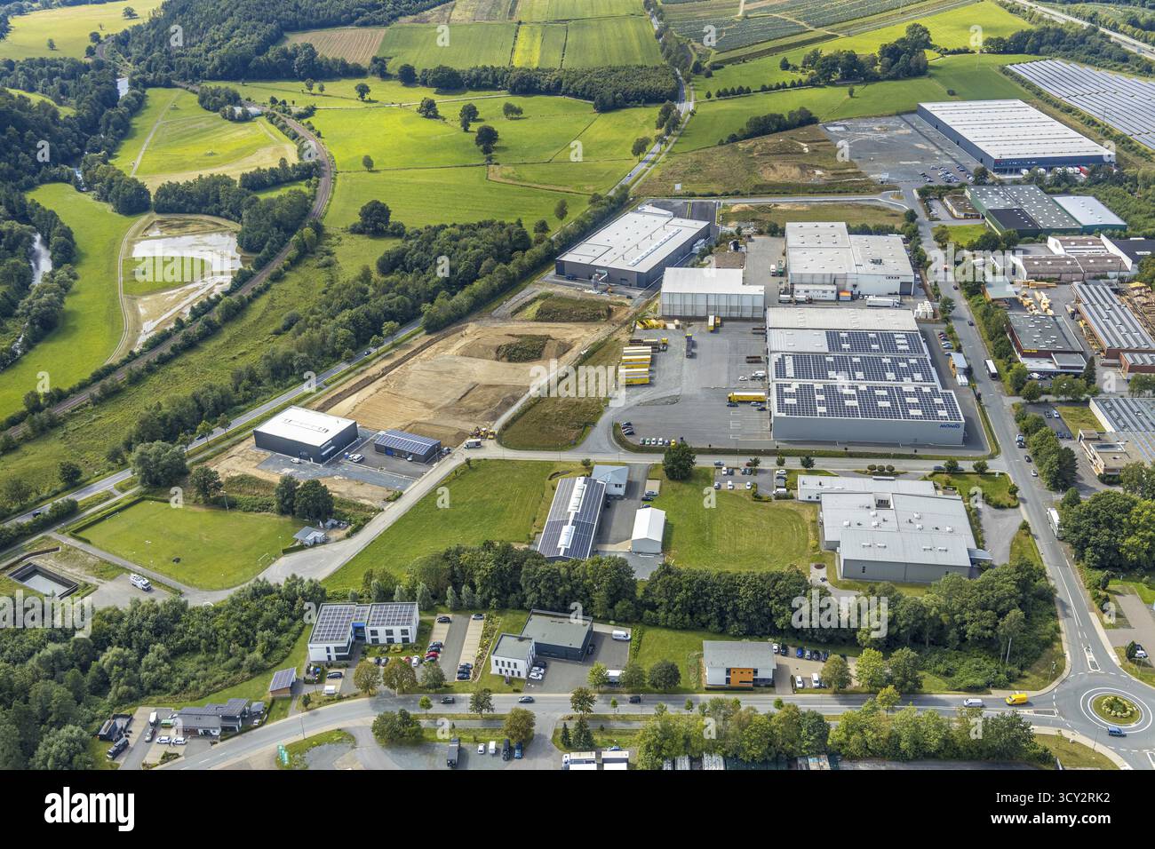 Aerial view, construction site new building Lausberg Kunststofftechnik ...