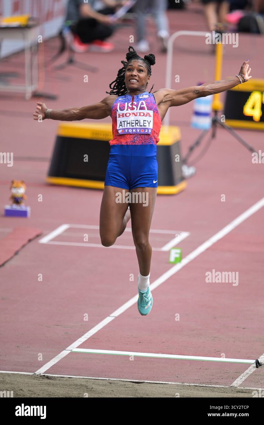 Michelle Atherley of the USA competing in the Heptathlon long jump at ...