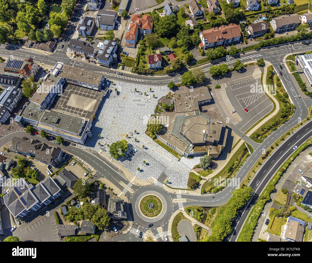 Aerial view, town hall, Otto-Fuchs-Platz, Meinerzhagen, Maerkischer ...