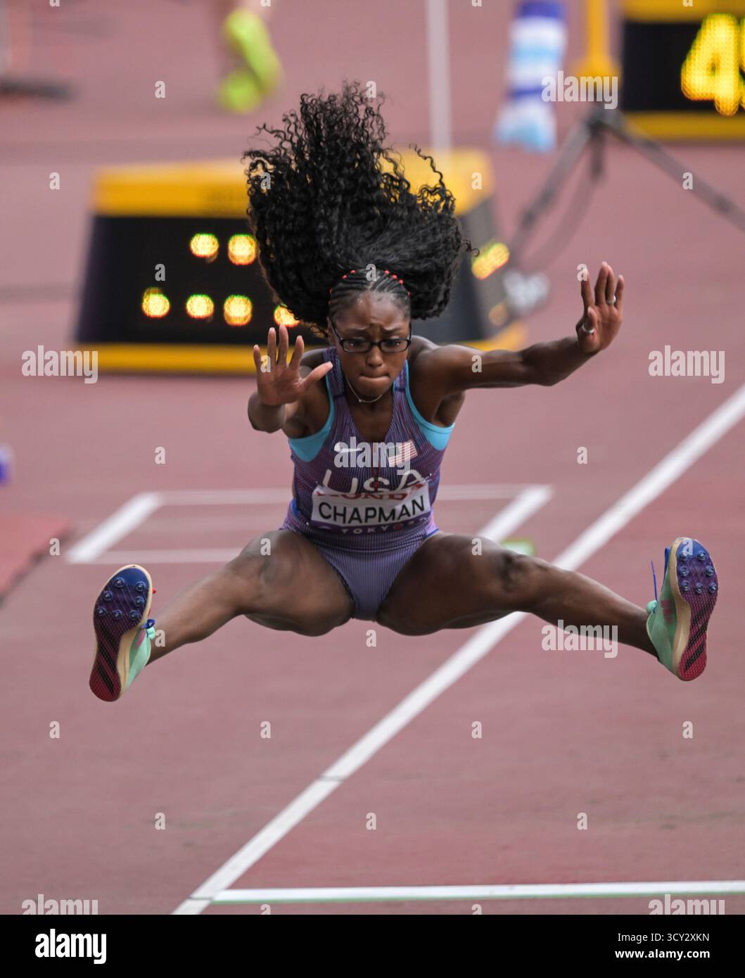 Timara Chapman of the USA competing in the Heptathlon long jump at the ...