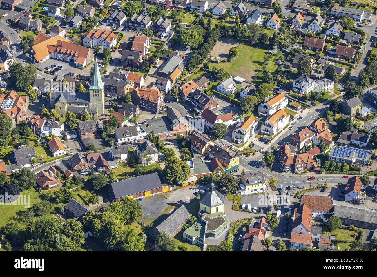 Aerial view, Rhynern centre, St. Regina church, Hamm, Ruhr area, North ...