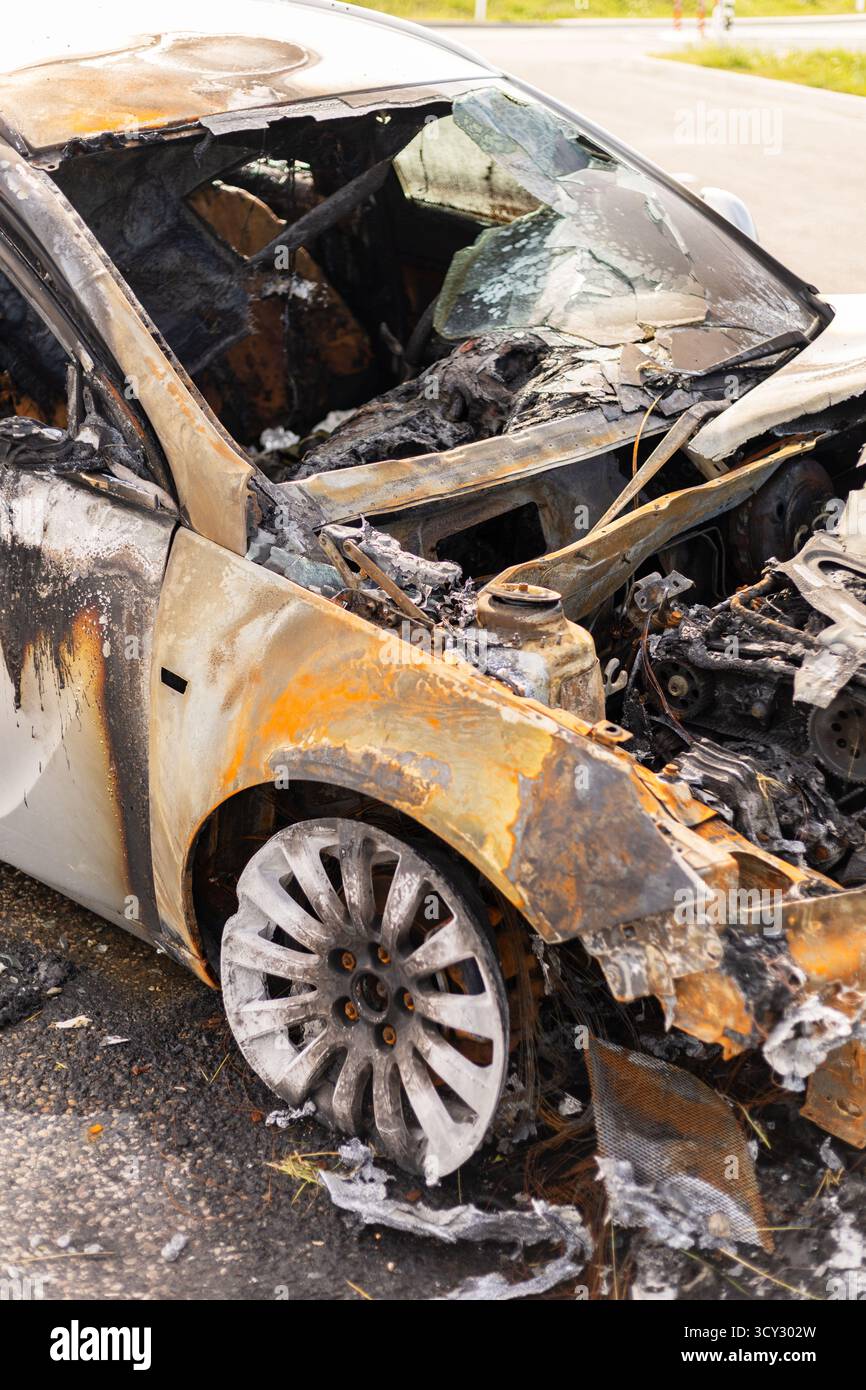 Interior burned car showing extensive hi-res stock photography and ...