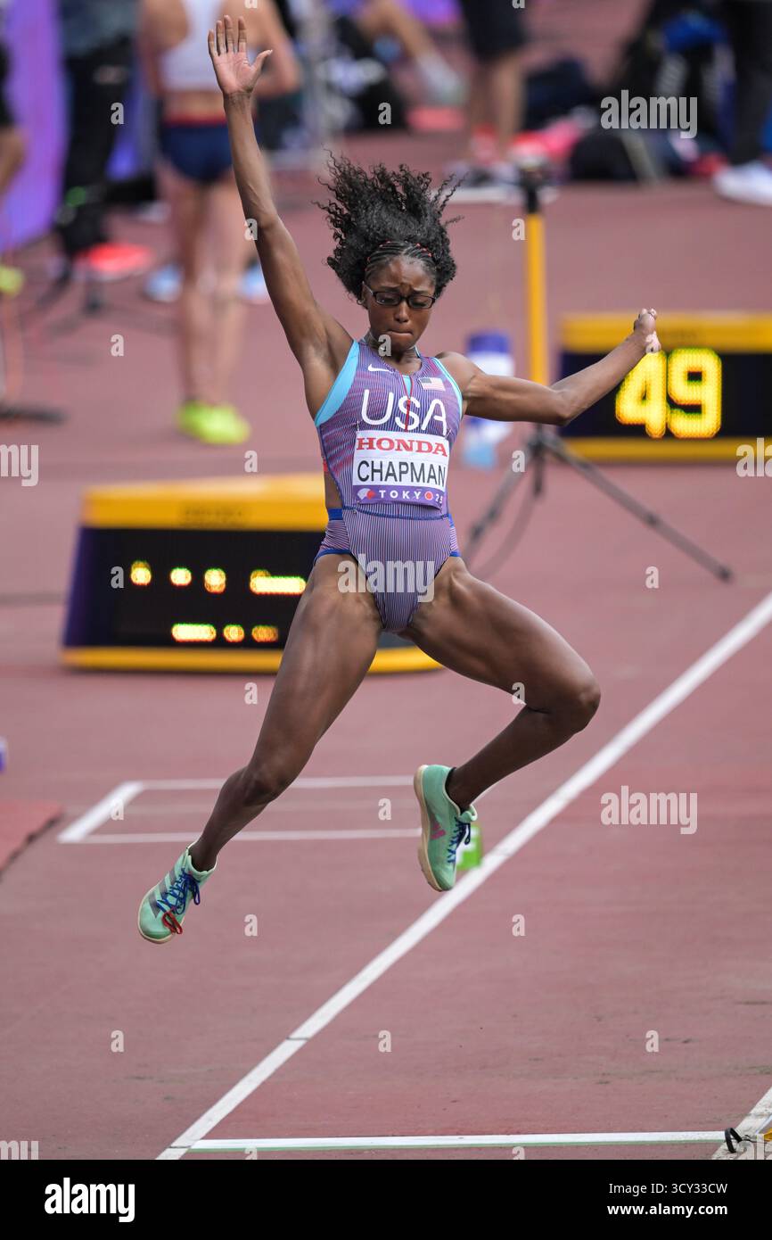 Timara Chapman of the USA competing in the Heptathlon long jump at the ...