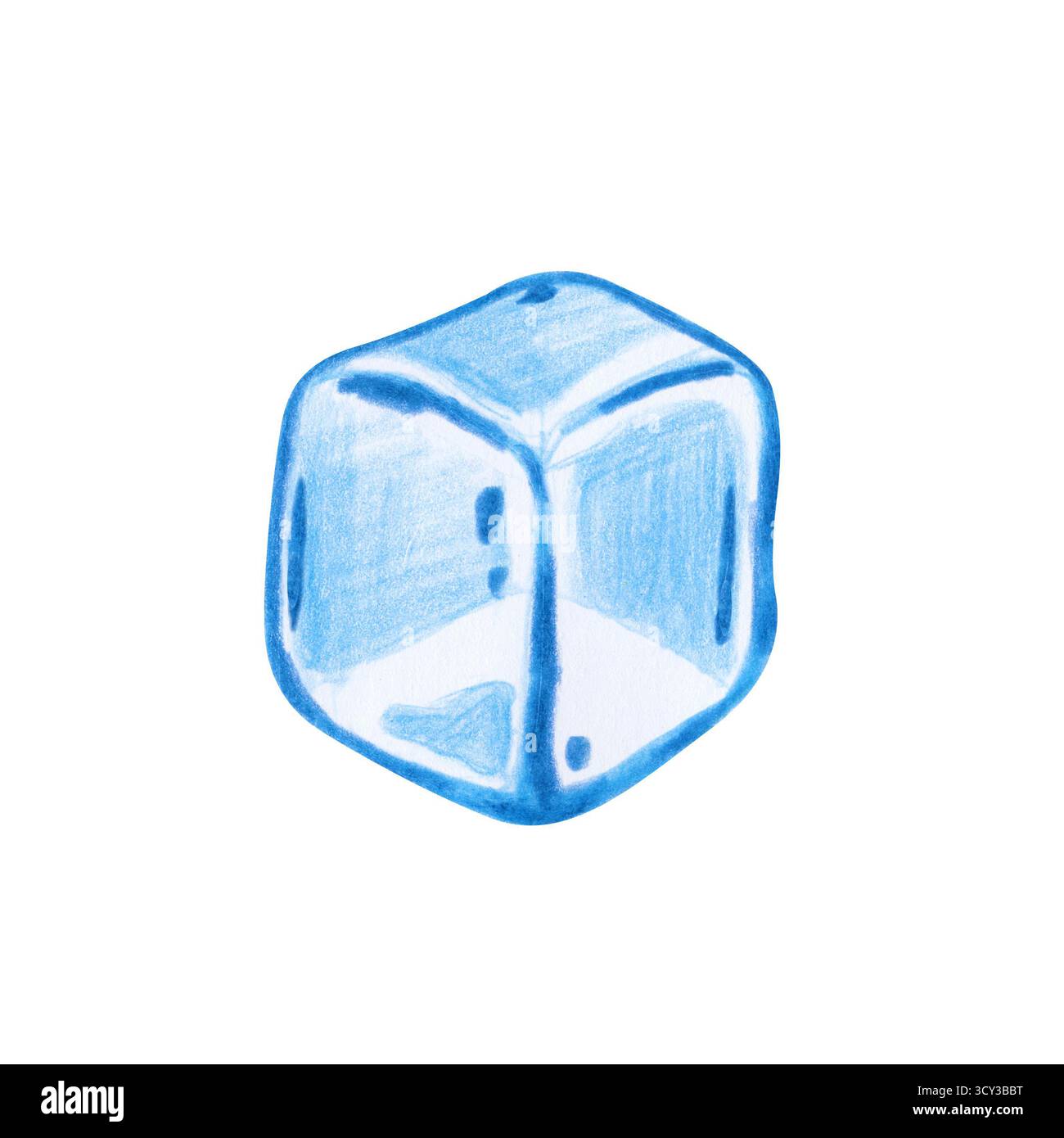Pencil drawing of an ice cube. A translucent blue cube made of frozen ...