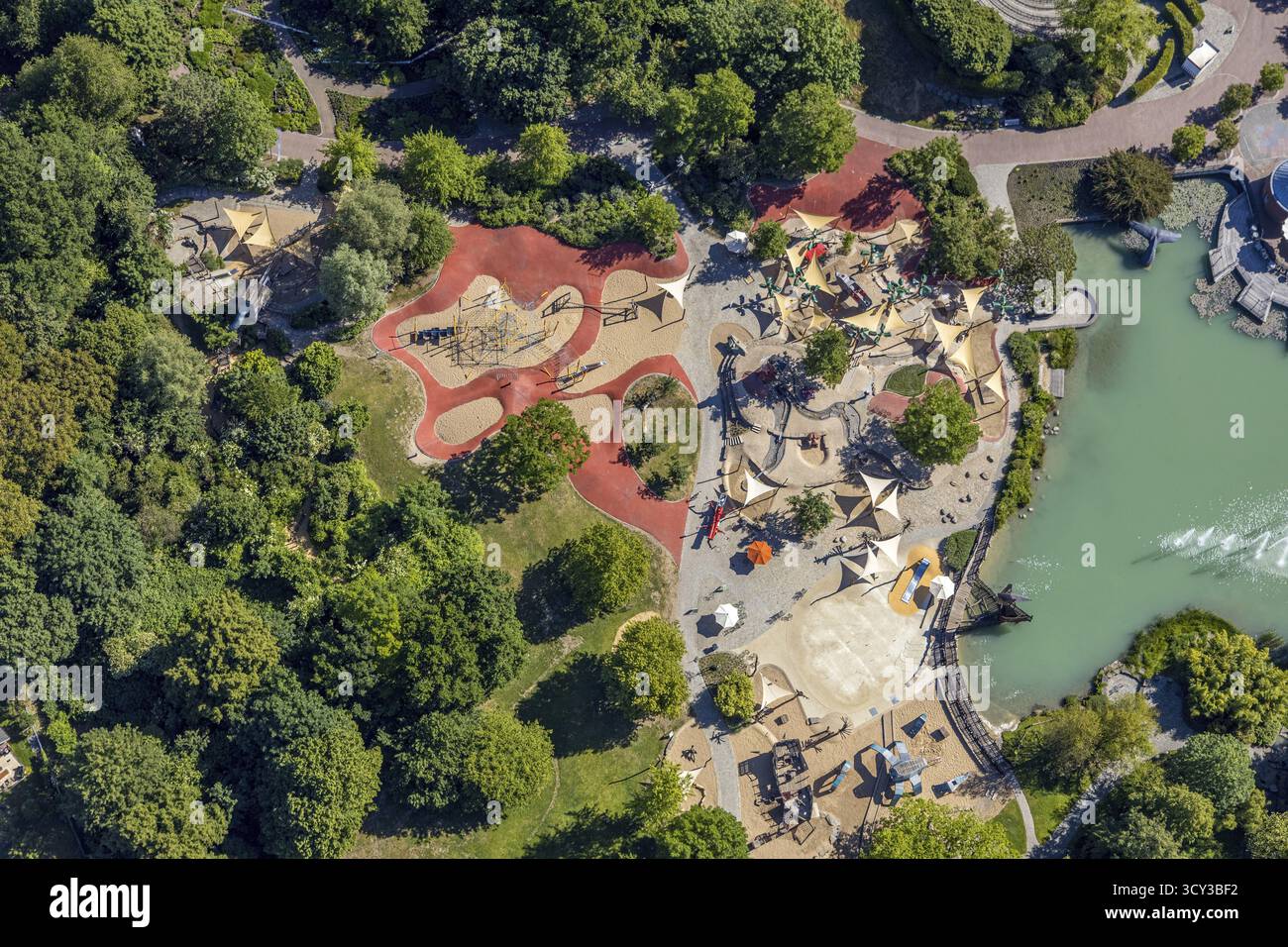 Aerial view, new water playground in MaxiPark, Maxililianpark Hamm ...