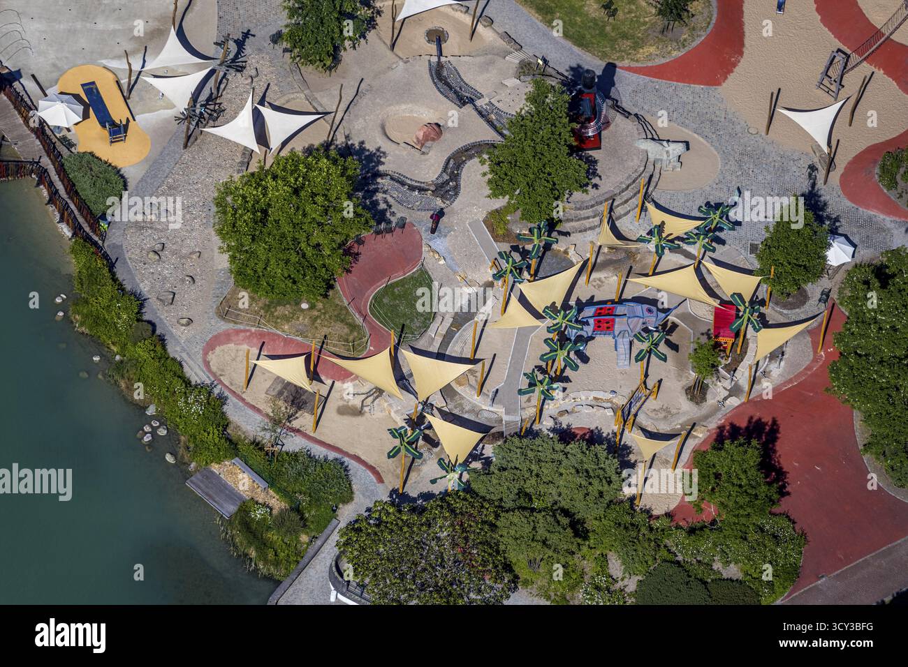 Aerial view, new water playground in MaxiPark, Maxililianpark Hamm ...