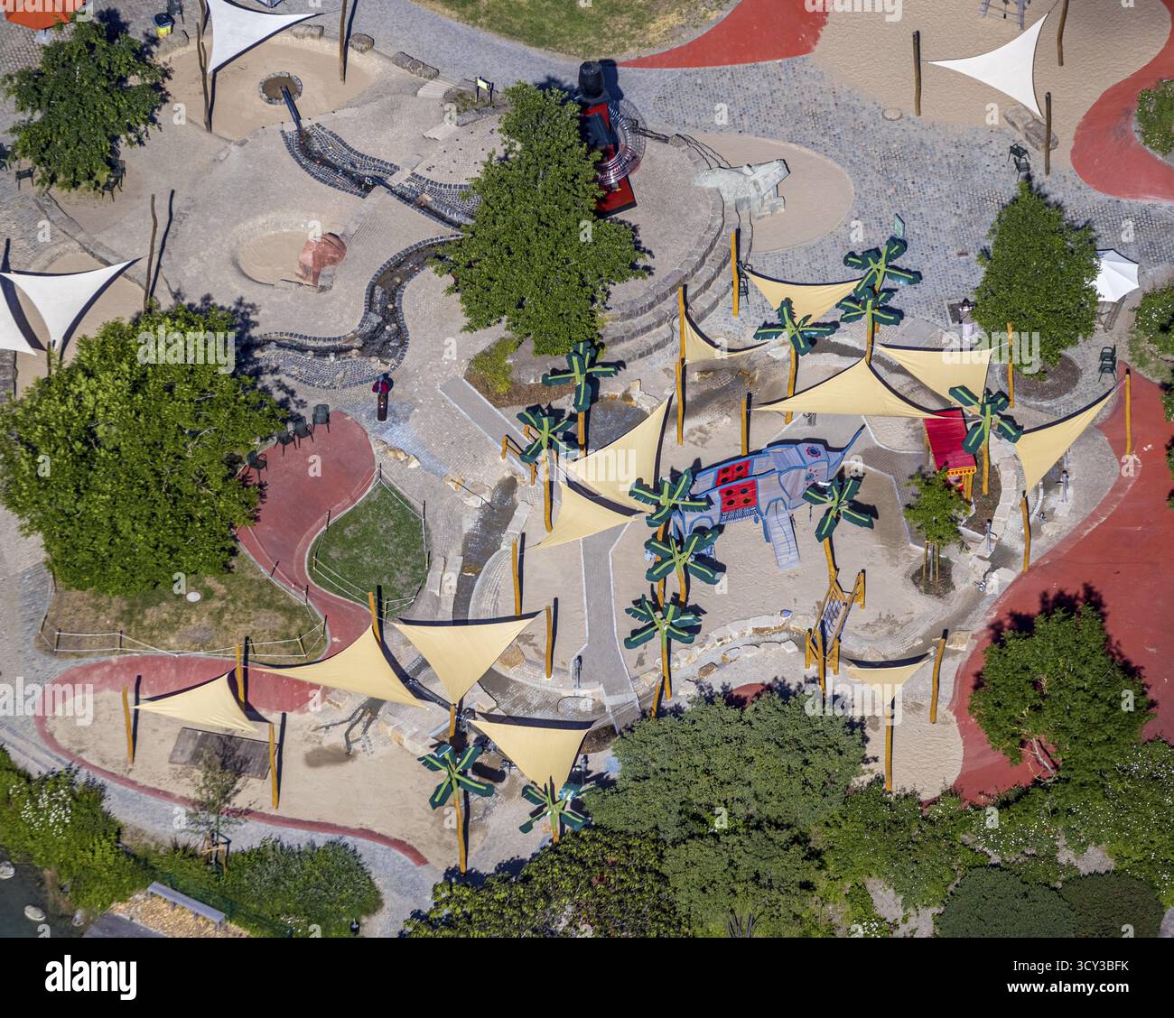 Aerial view, new water playground in MaxiPark, Maxililianpark Hamm ...