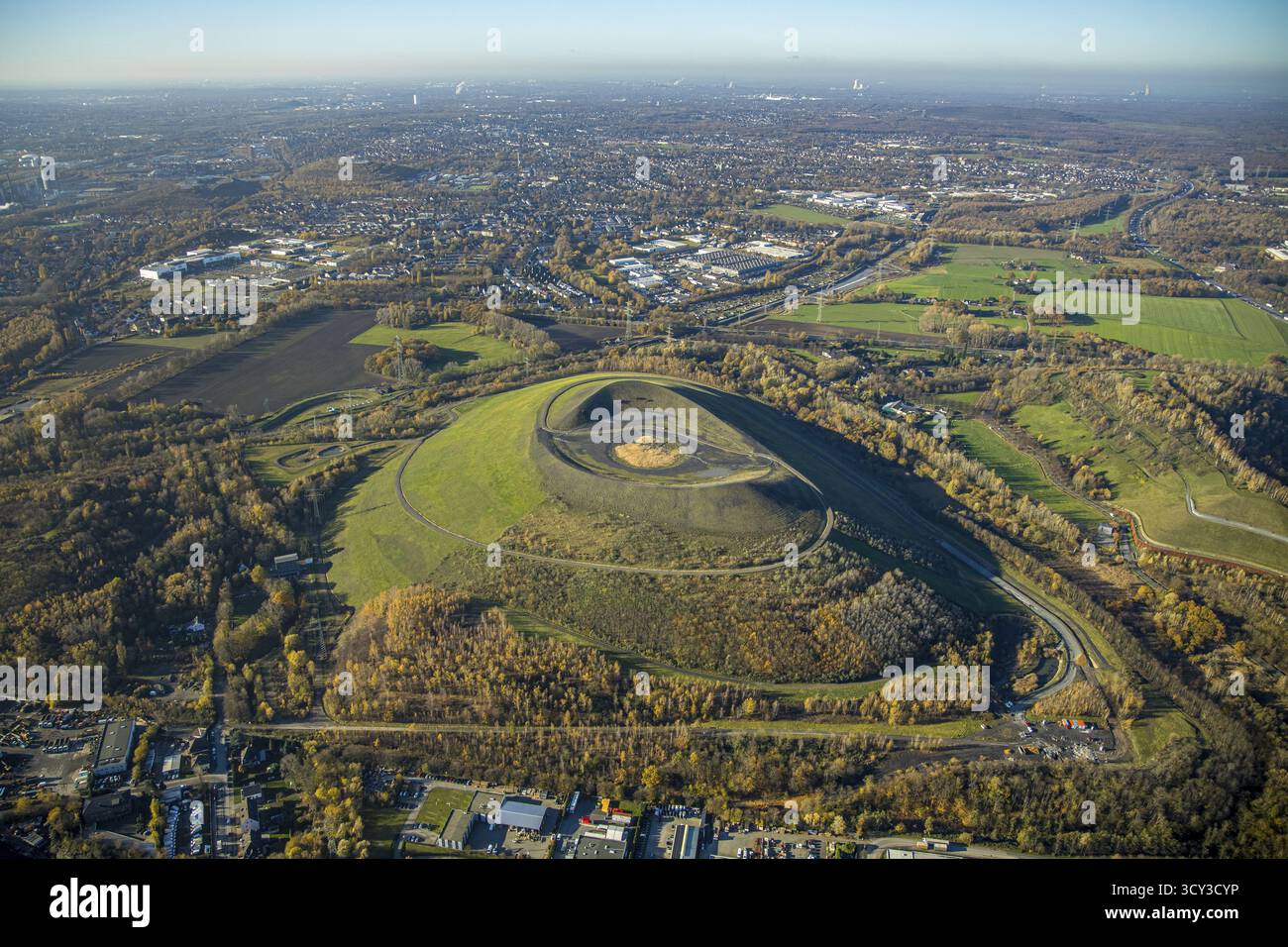 Aerial view, tailings pile Mottbruchhalde, planned wind power plant ...