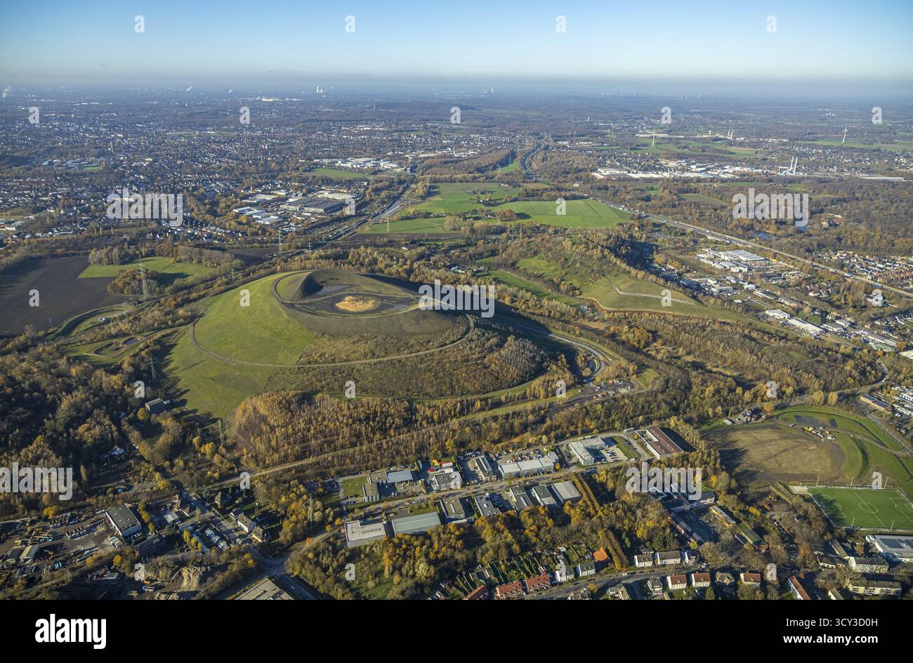 Aerial view, tailings pile Mottbruchhalde, planned wind power plant ...