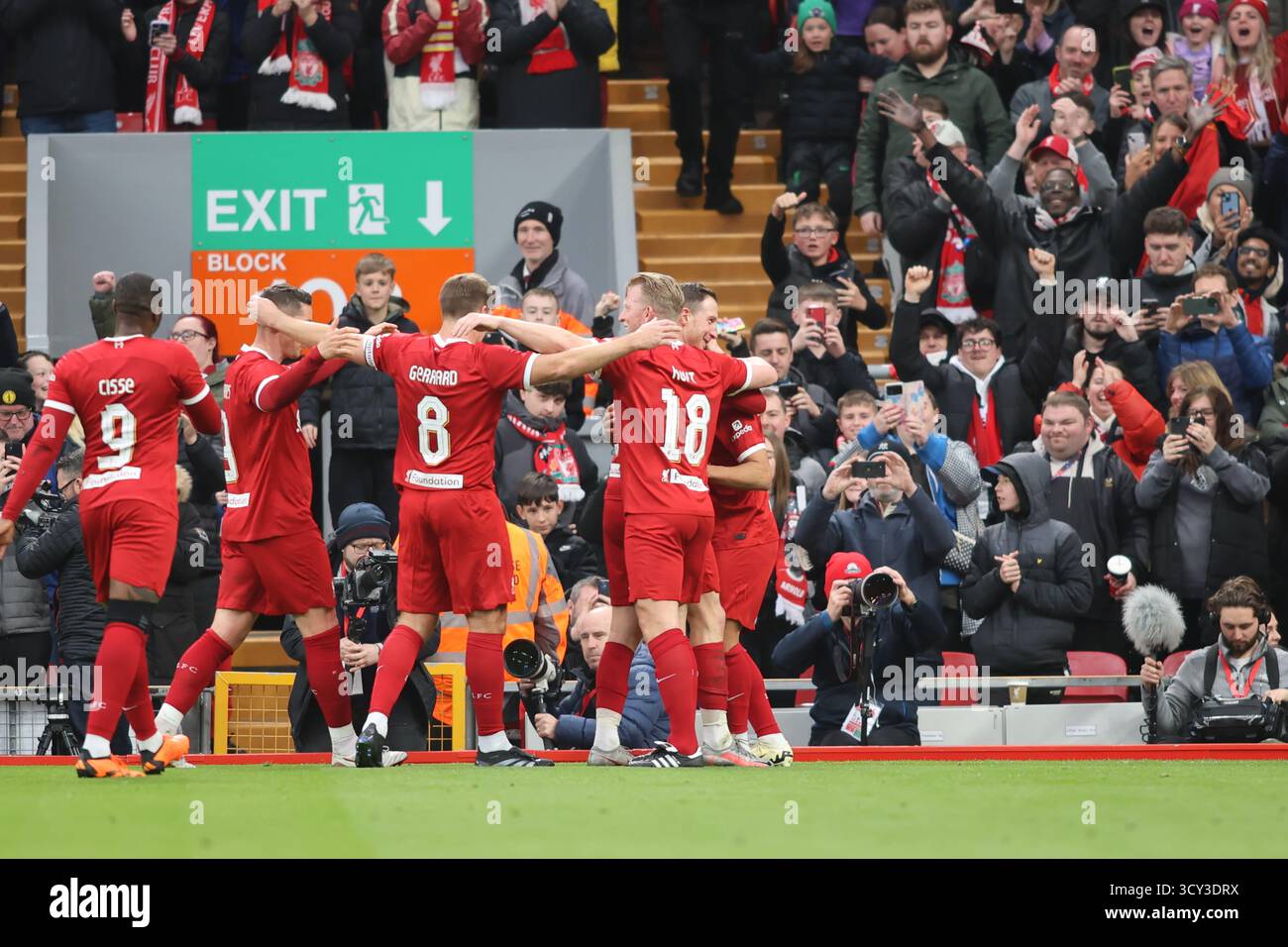 Liverpool FC Legends celebrating goal together during the match ...
