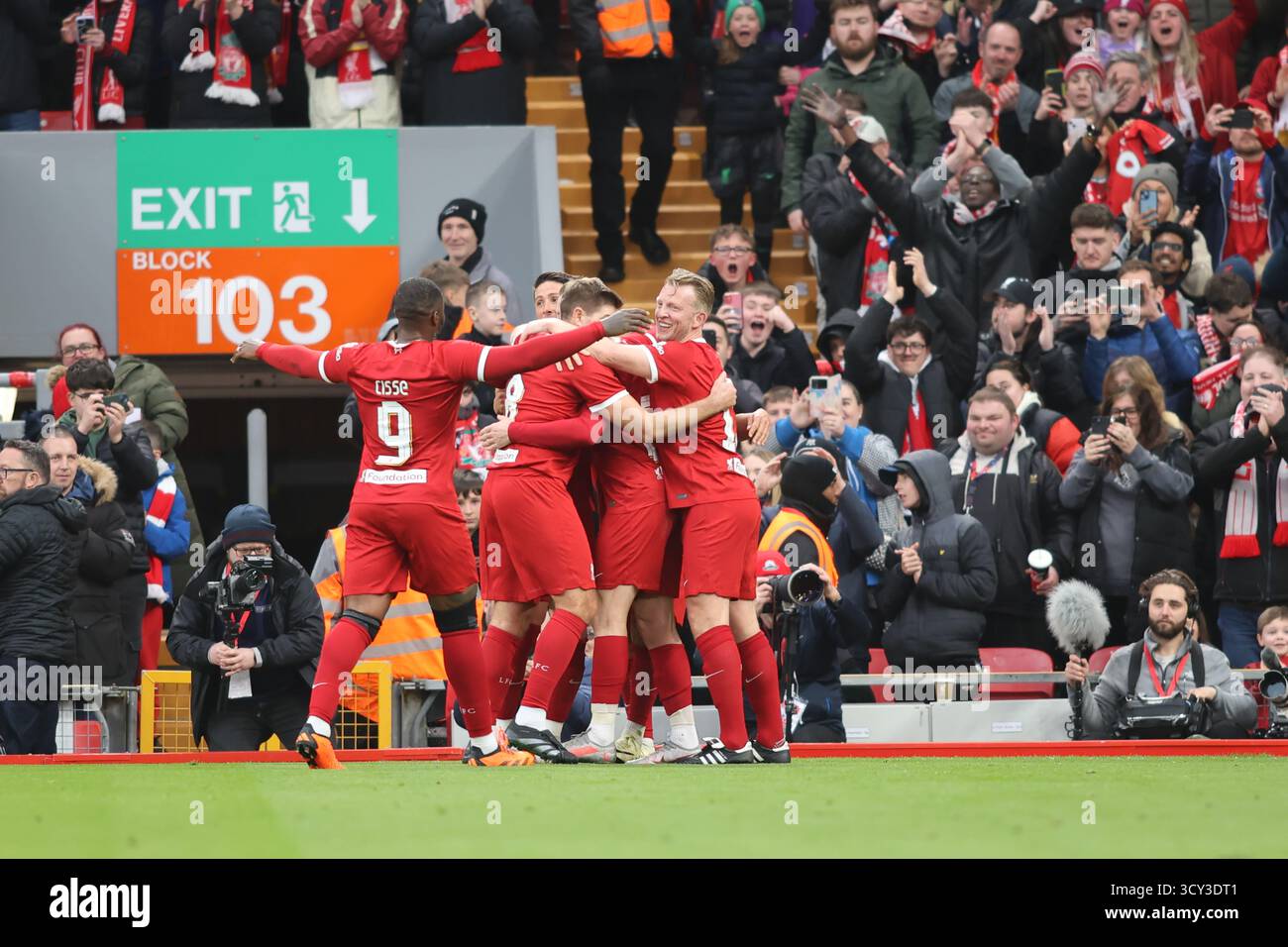 Liverpool FC Legends celebrating goal together during the match ...