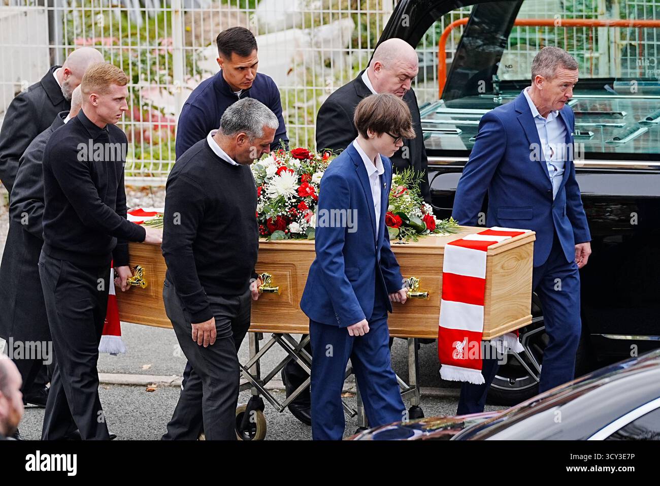 Matt Beard's son Harry Beard (front right) carrying his coffin before ...