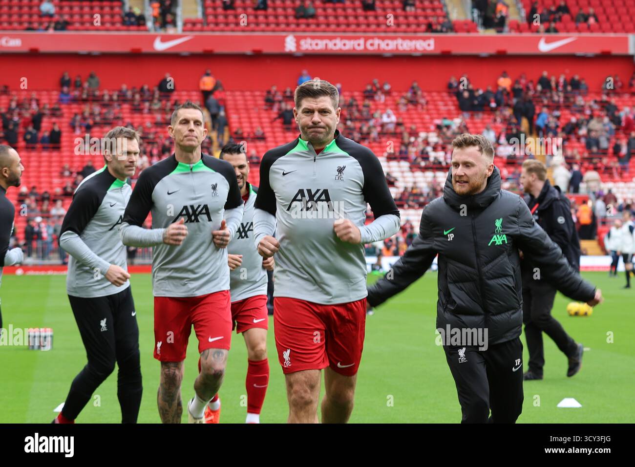 Steven Gerrard, Daniel Agger during warming up before the match ...