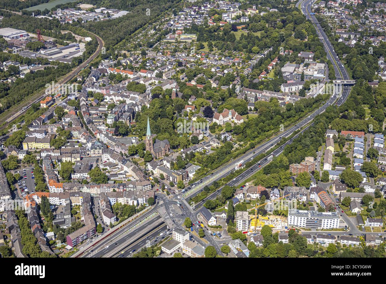 Aerial view, local view Kray, St. Barbara church, evang. old church ...