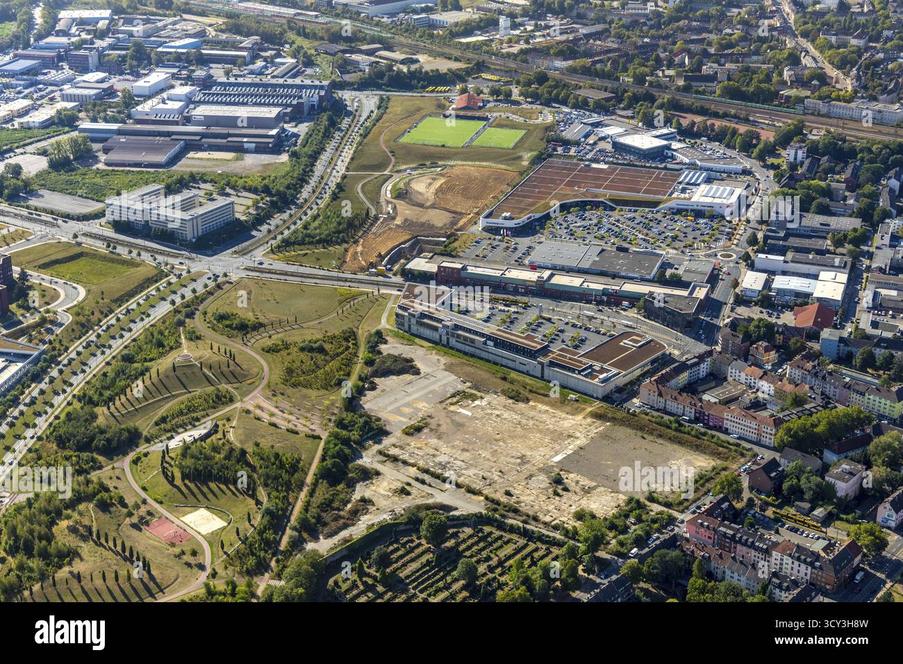Aerial view, Krupp-Park construction site, Berthold-Beitz-Boulevard ...