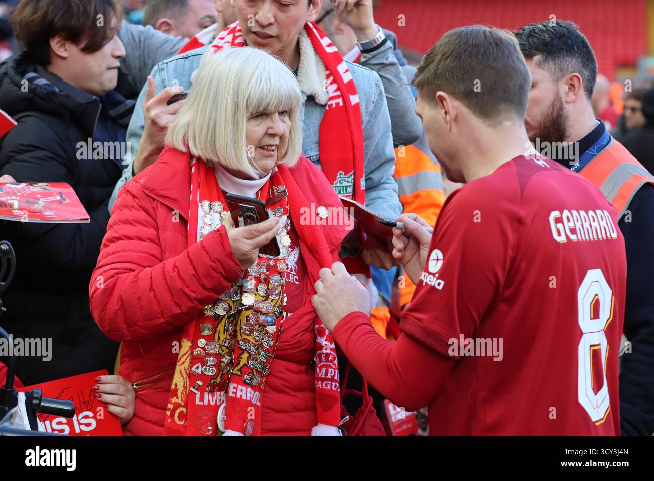 A Liverpool FC fan with Steven Gerrard after the match Liverpool ...