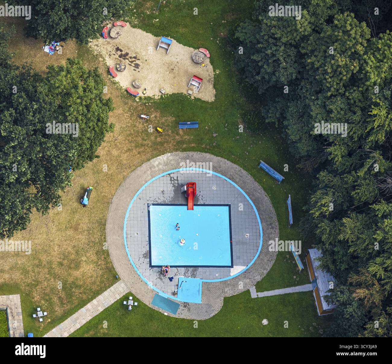 Aerial view, outdoor pool Dellwig, local view Dellwig, Froendenberg ...