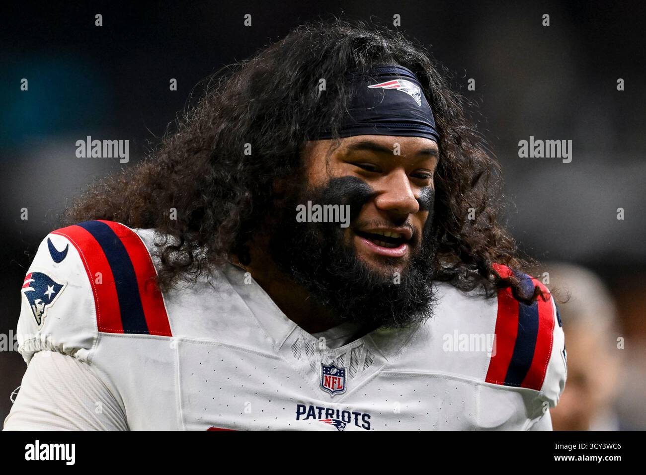 New England Patriots defensive tackle Khyiris Tonga walks off the field ...