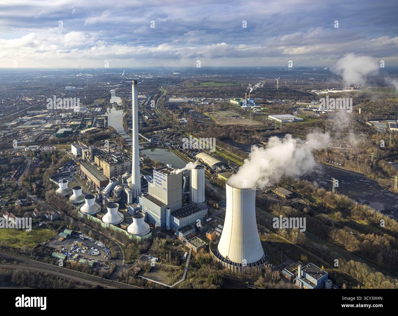 Aerial view, STEAG combined heat and power plant Herne on the Rhine ...