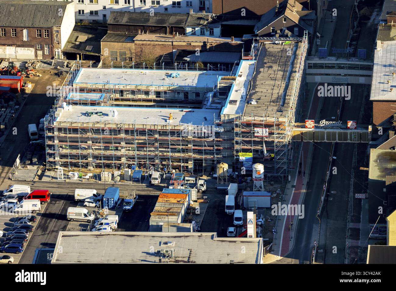 Aerial view, commercial area construction site Brandt Zwieback ...