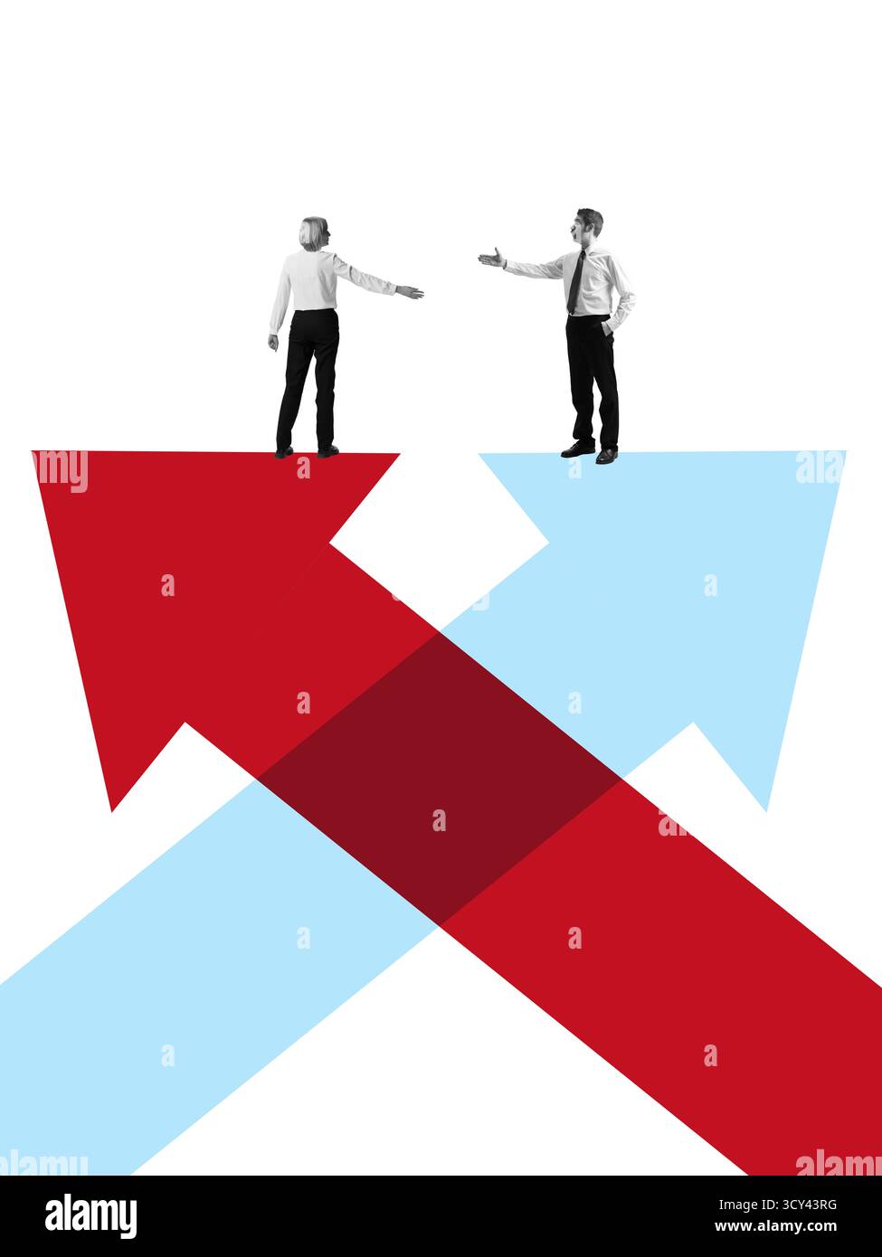 Graphic composition. Business partners reaching out across red and blue ...