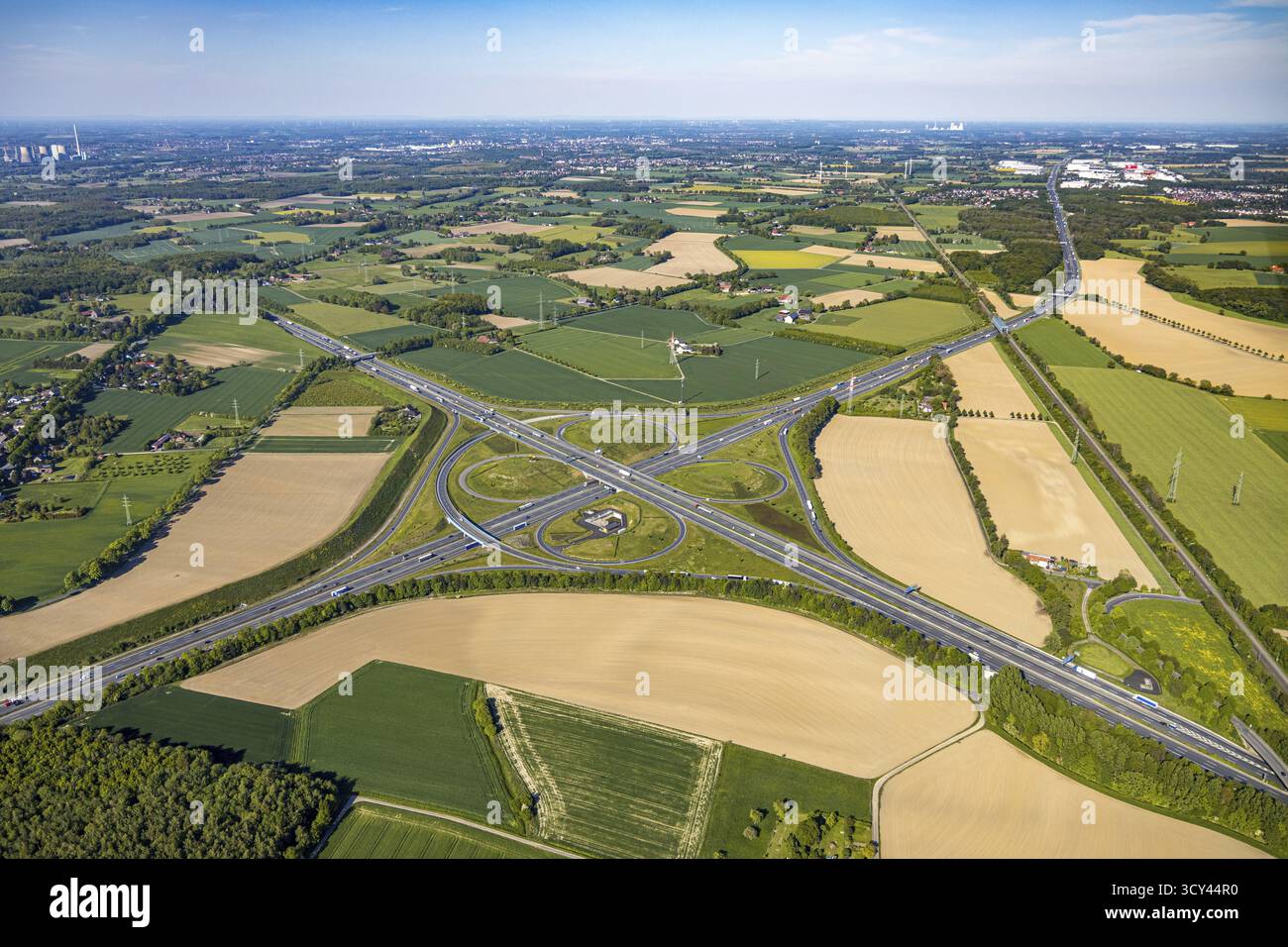 Aerial view, Kamener Kreuz, motorway A1, motorway A2, Kamen, Ruhr area ...