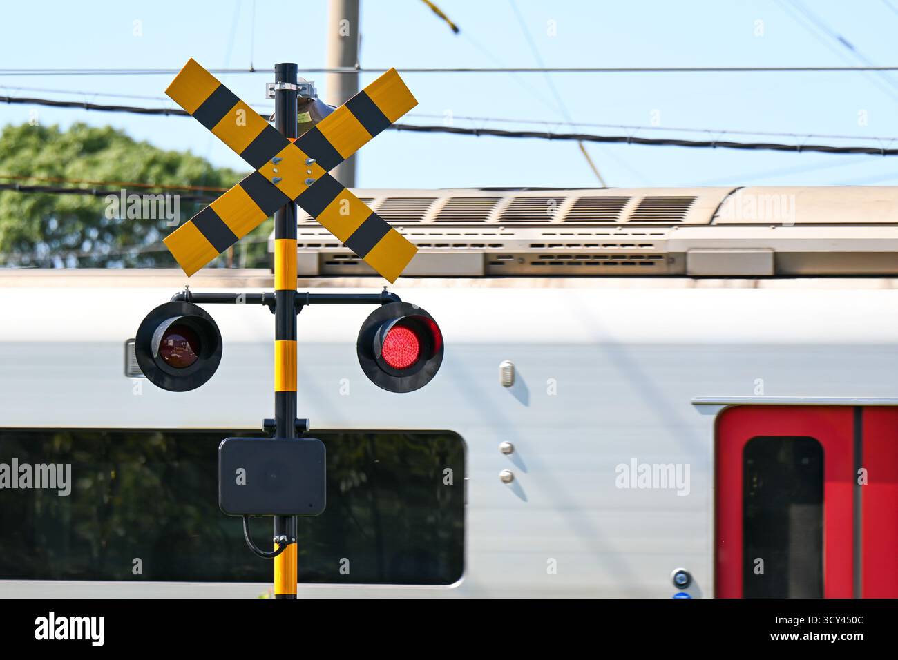 Train warning flashing red lights in Japan that indicate a train is ...