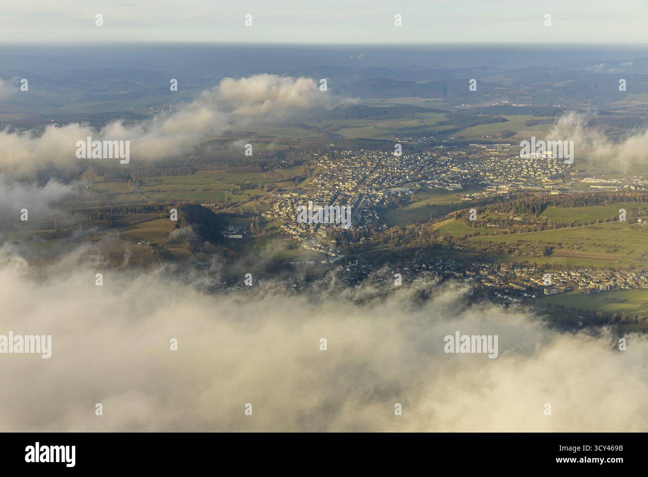 Aerial view, town hall, Weststrasse, Oststrasse, Schmallenberg ...