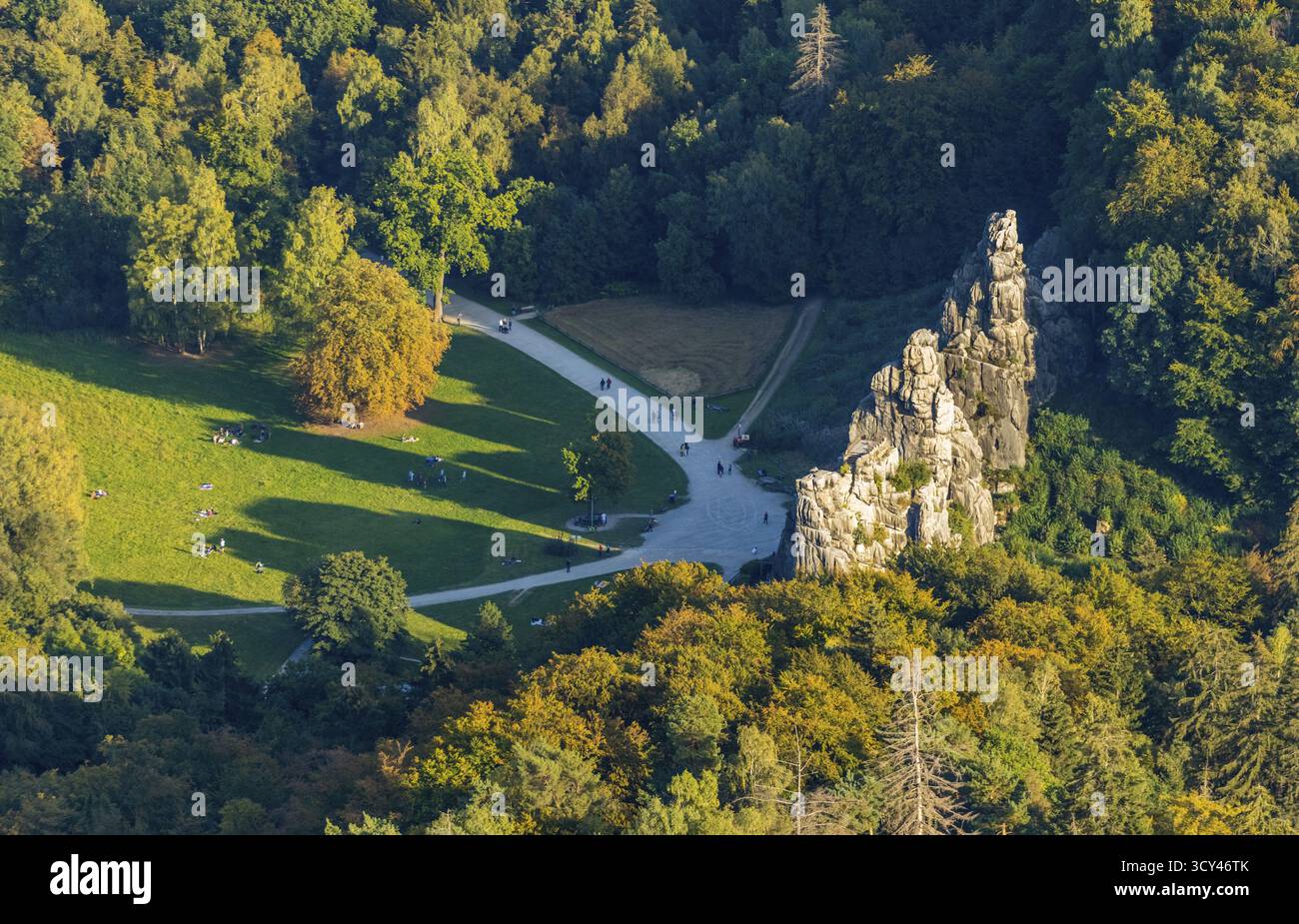 Aerial view, Externsteine, Teutoburg Forest, Holzhausen-Externsteine ...